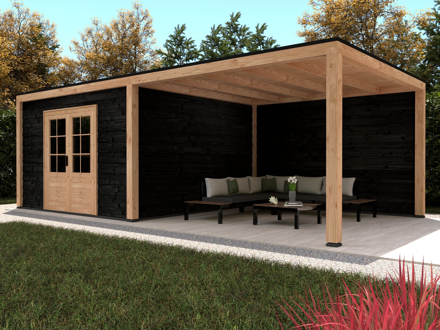 Tuindeco Douglas plat dak overkapping Stavanger type L, type 3 zwart ...