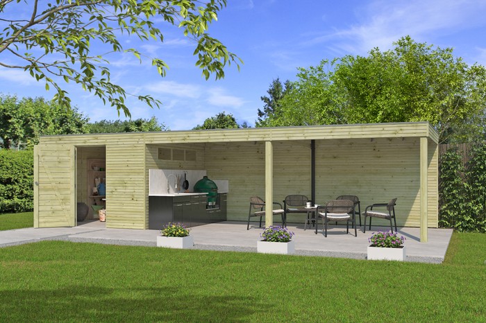 Woodlands tuinhuis Qube 900x300 geïmpregneerd | iGarden