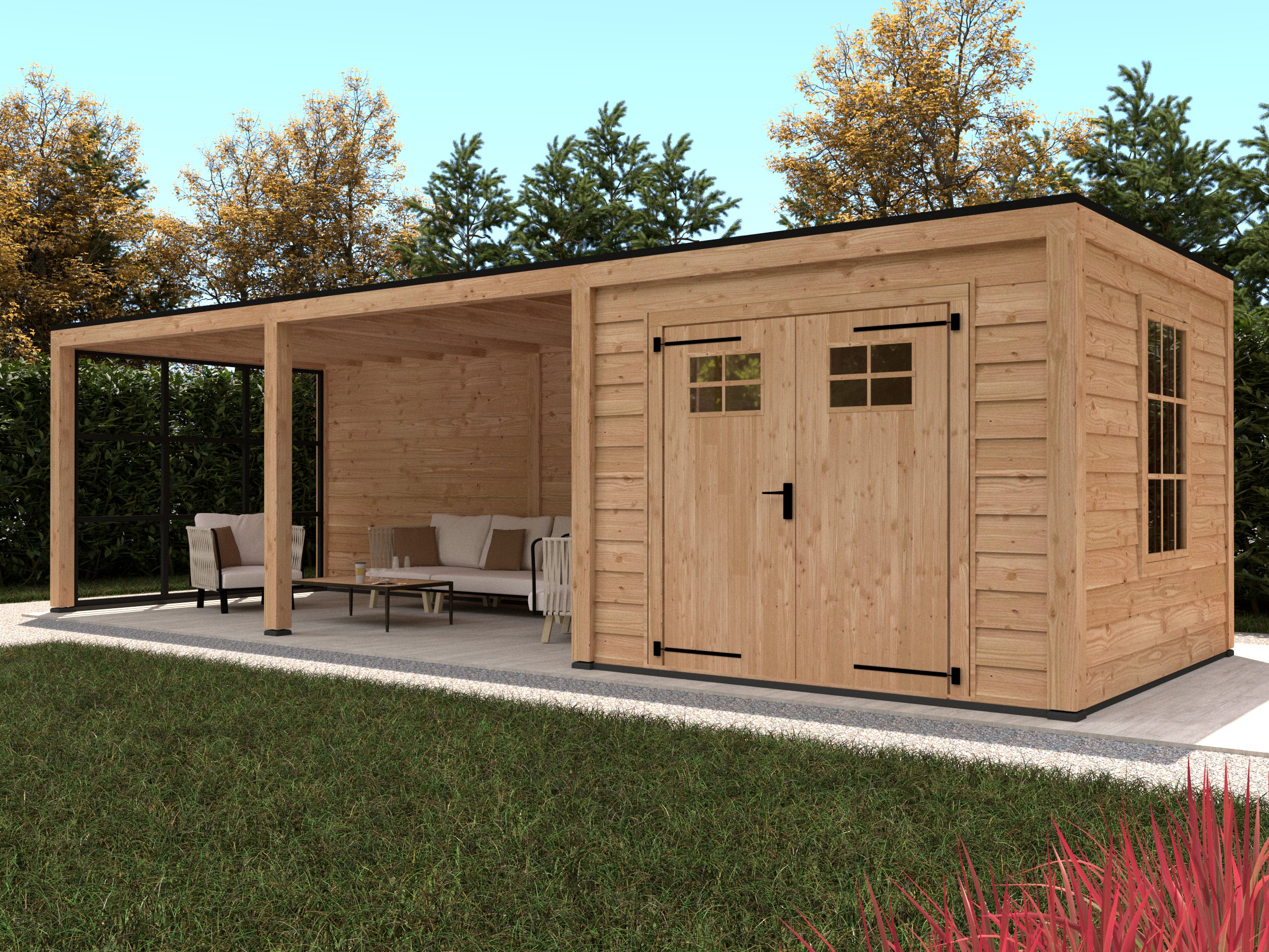 Tuindeco Douglas plat dak overkapping Stavanger type XL, type 4 zwart ...